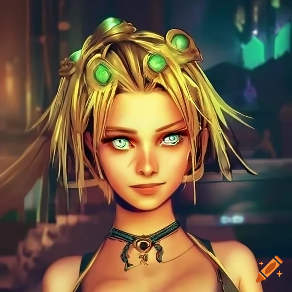 Rikku with glowing green eyes