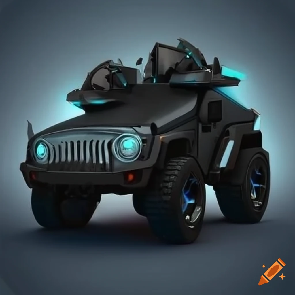 Futuristic jeep on rough terrain on Craiyon