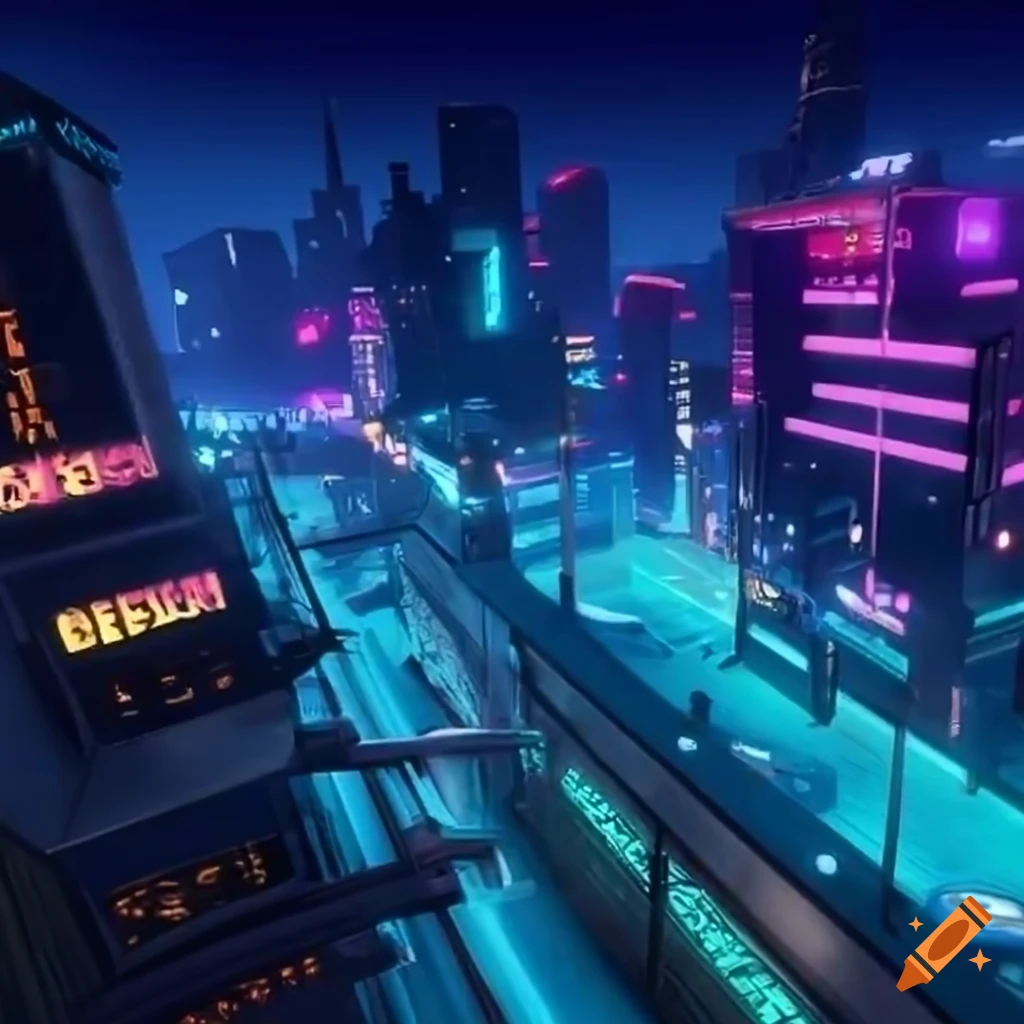 Detailed neon cityscape