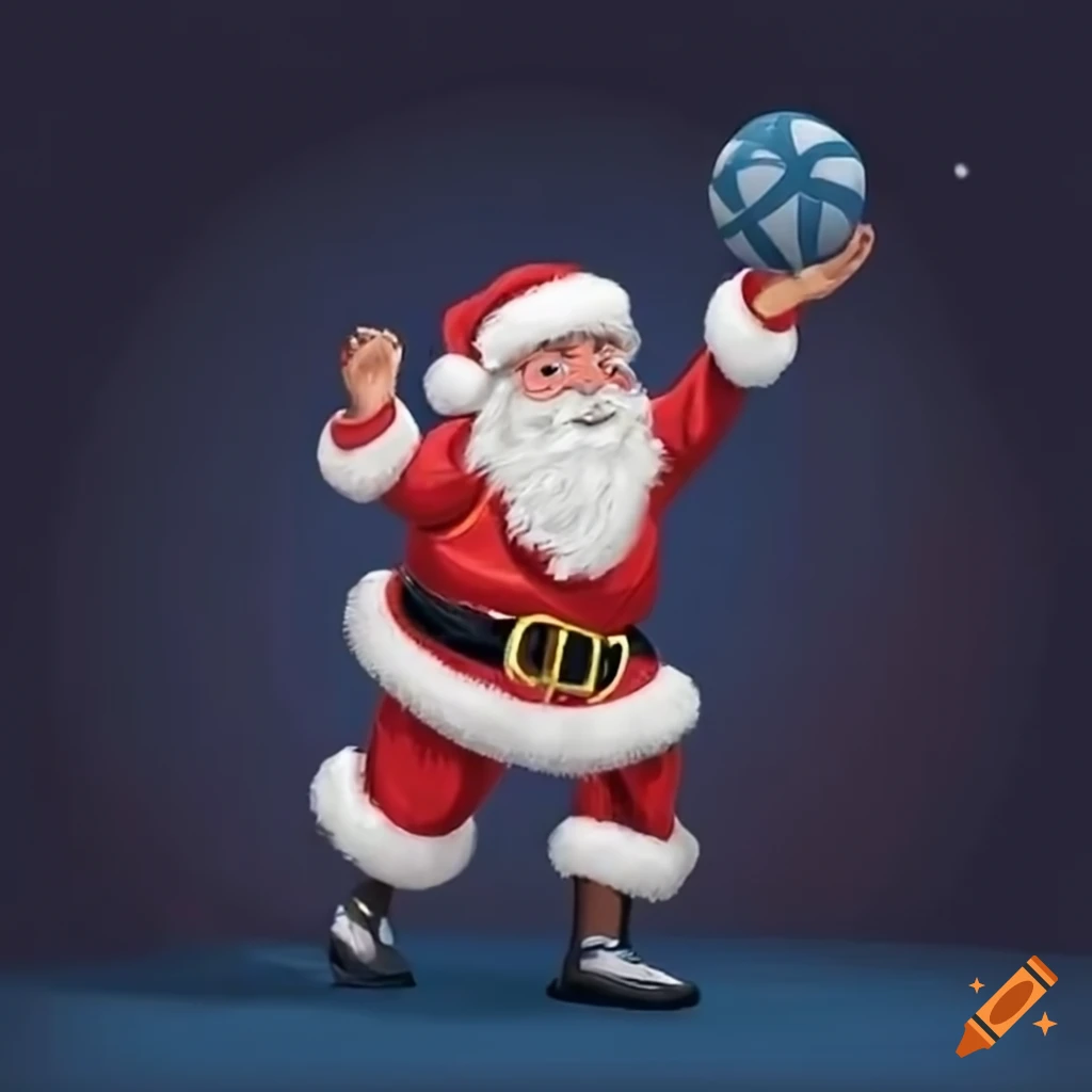 Santa claus playing volleyball