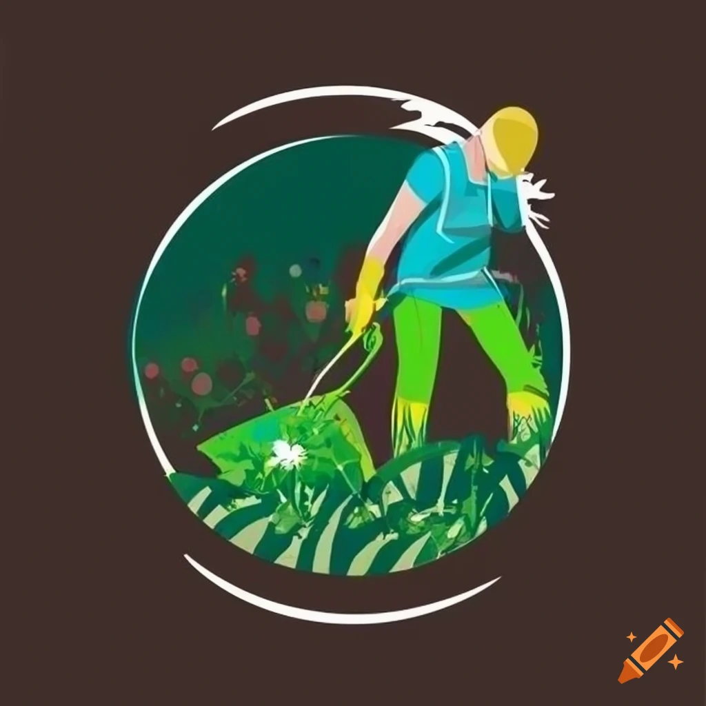 Gardening logo with weed removal illustration on Craiyon