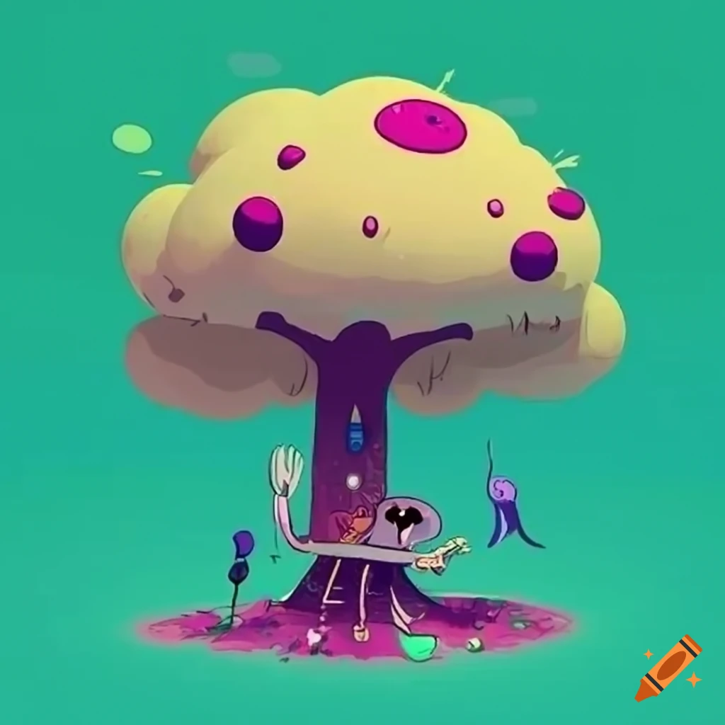2d illustration of a tree inspired by adventure time