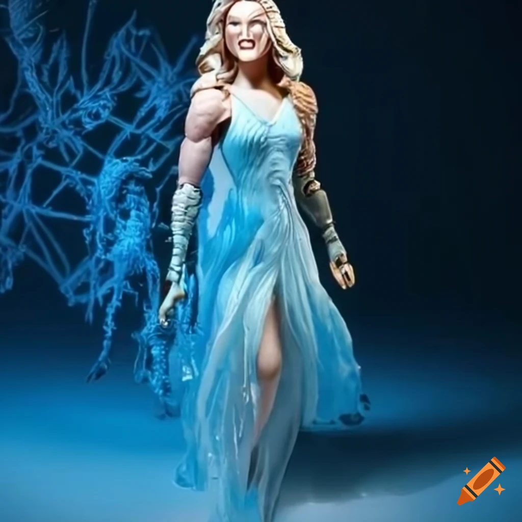 Action figure of an ice queen with thunder-snow powers on Craiyon