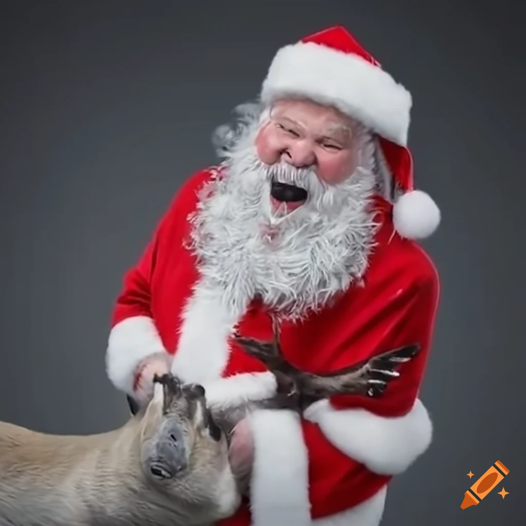 Humorous image of santa scolding polar bears and reindeer on Craiyon