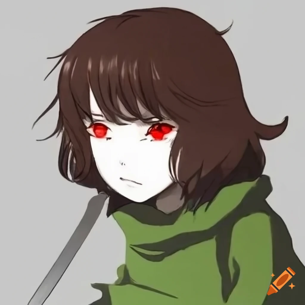 Undertale character holding a knife in a dramatic scene