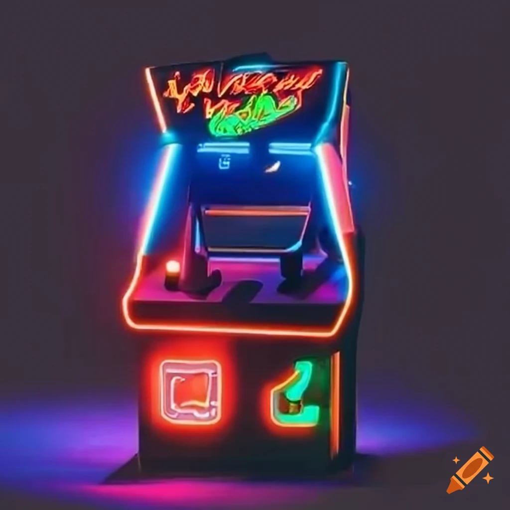 Neon-lit arcade motorcycle with a driver seat on Craiyon