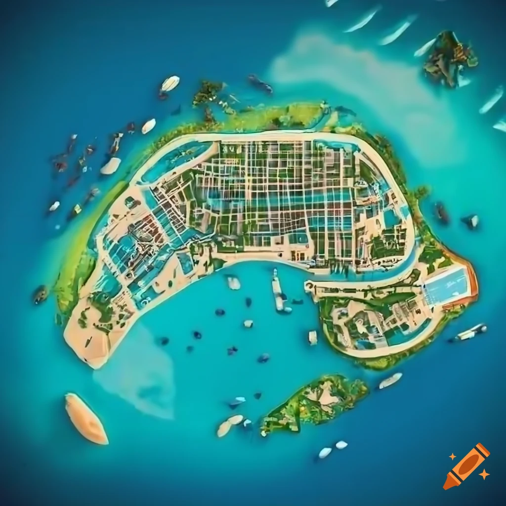 Top view map of a beach city inspired by miami on Craiyon