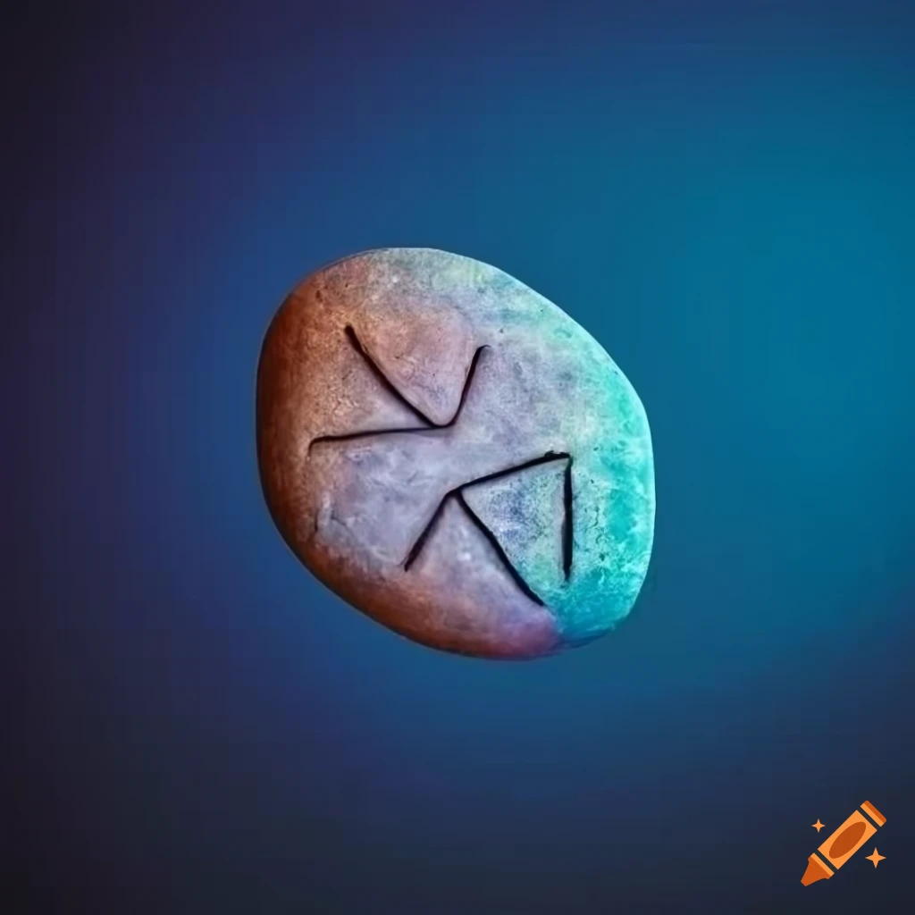 Rune made of light stone with imaginative lines on a blue background on ...