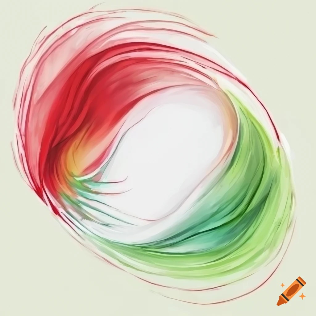 Abstract red, white, and green simple drawings in a structured design ...