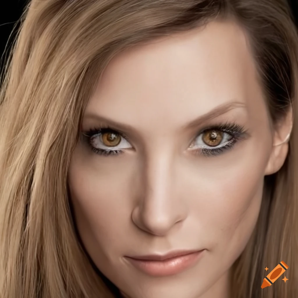 Closeup of Darya Folsom with bright lighting and a subtle grin on Craiyon