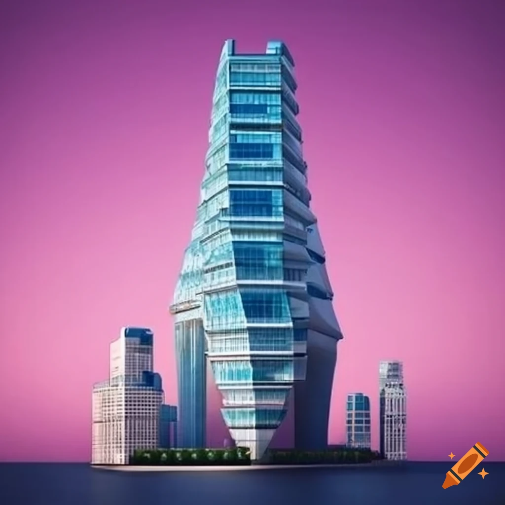 Modern skyscraper with geometric shapes reaching 1345 feet on Craiyon