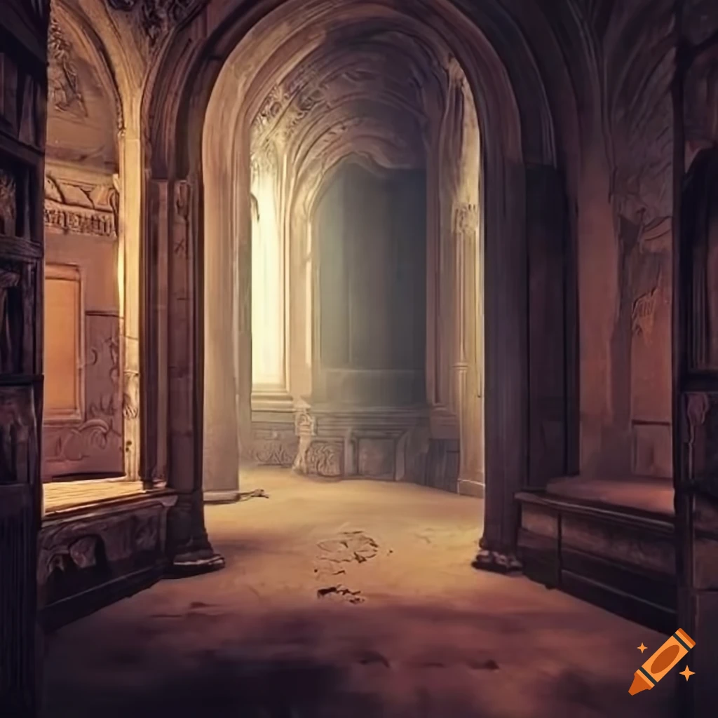 Old abandoned temple room with ancient scrolls and artifacts on Craiyon