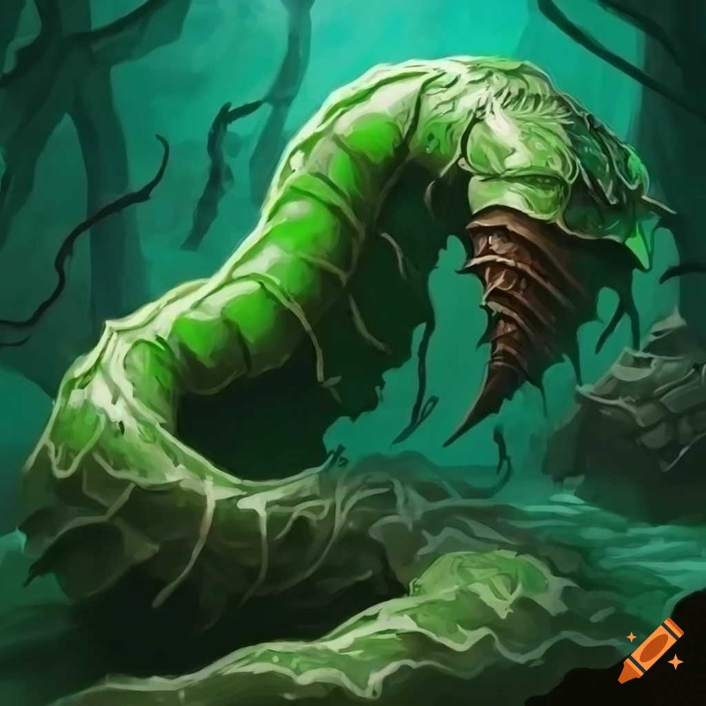 Illustration of a colossal green wurm