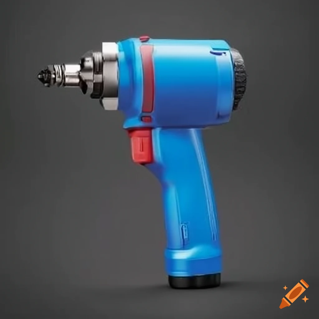 Blue pneumatic impact tool with red accents