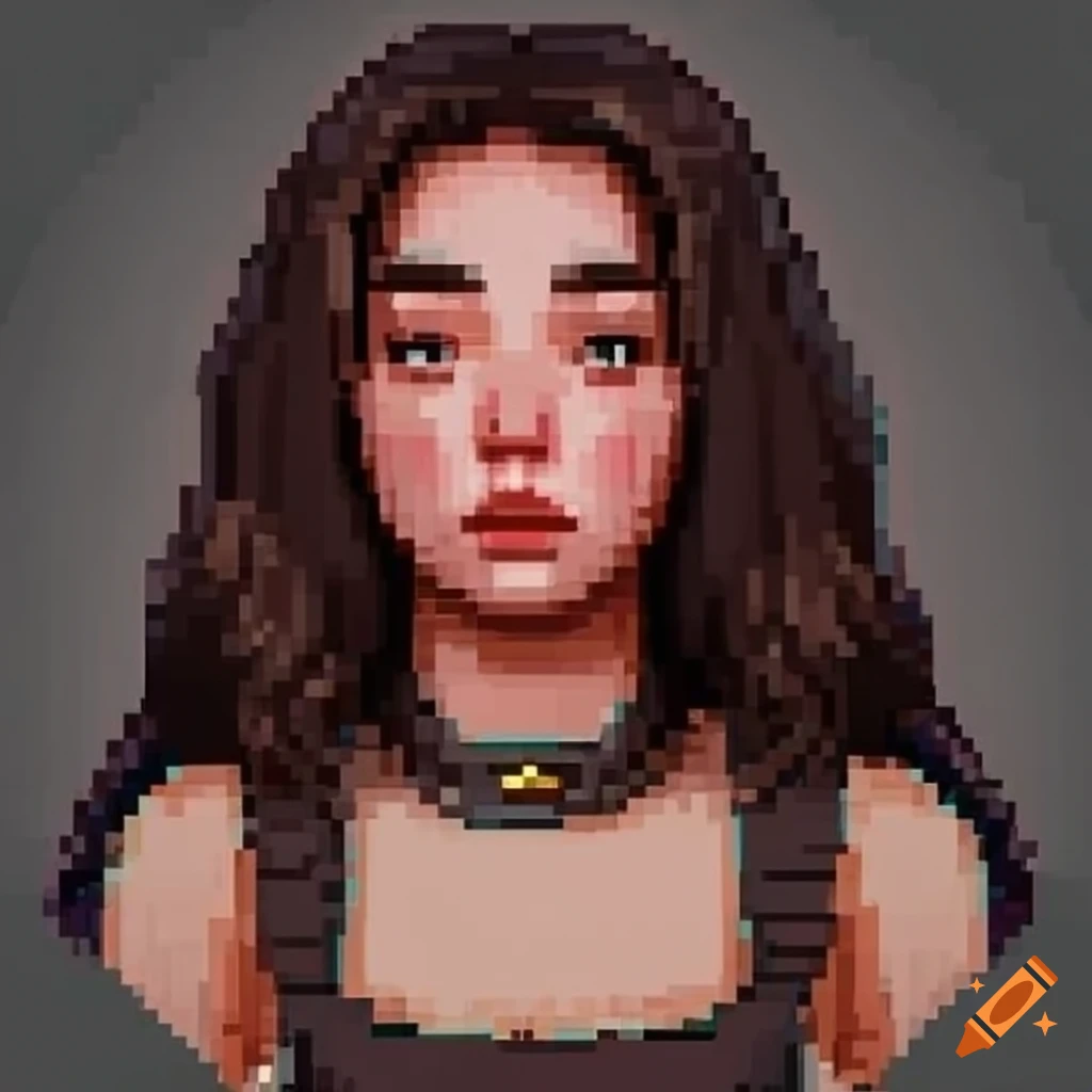 Realistic pixel art character of a girl with long hair in a video game ...