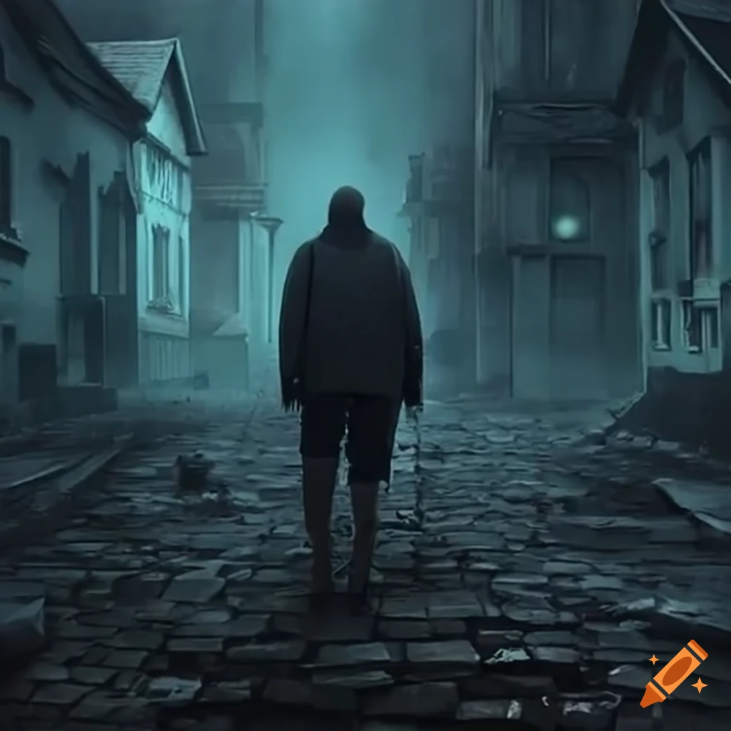 Man stumbling across a mysterious town on Craiyon