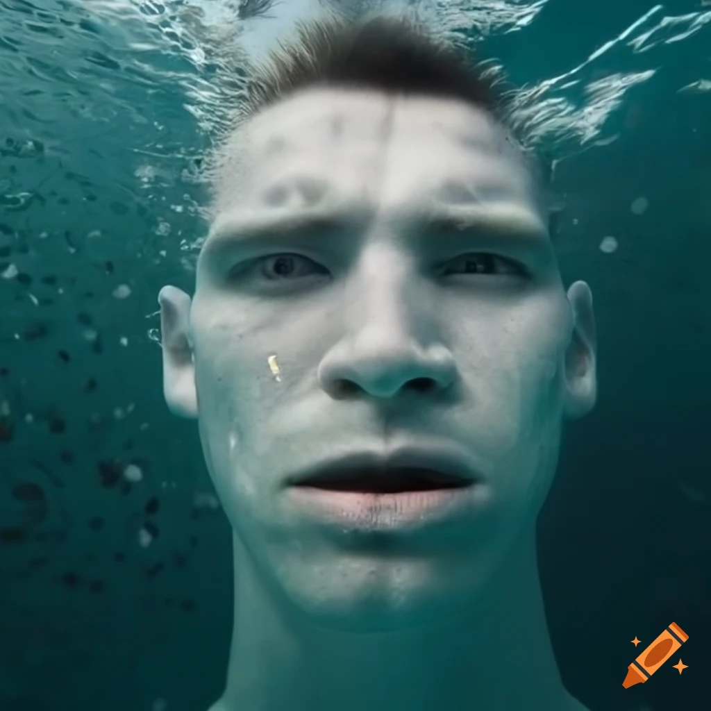 Man's face underwater