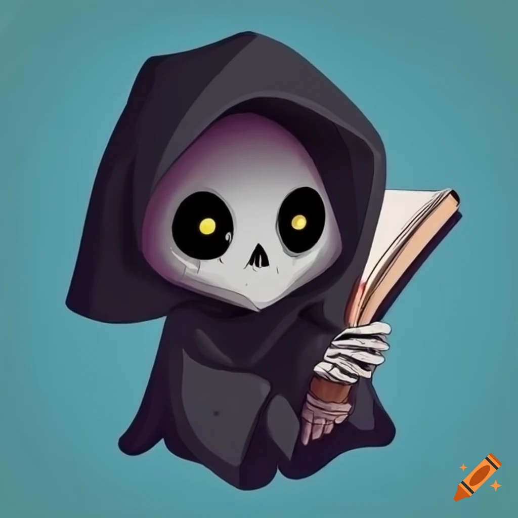 Adorable reaper with a book