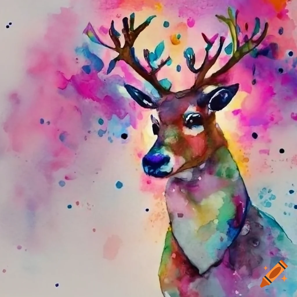 Colorful watercolor painting of a reindeer on Craiyon