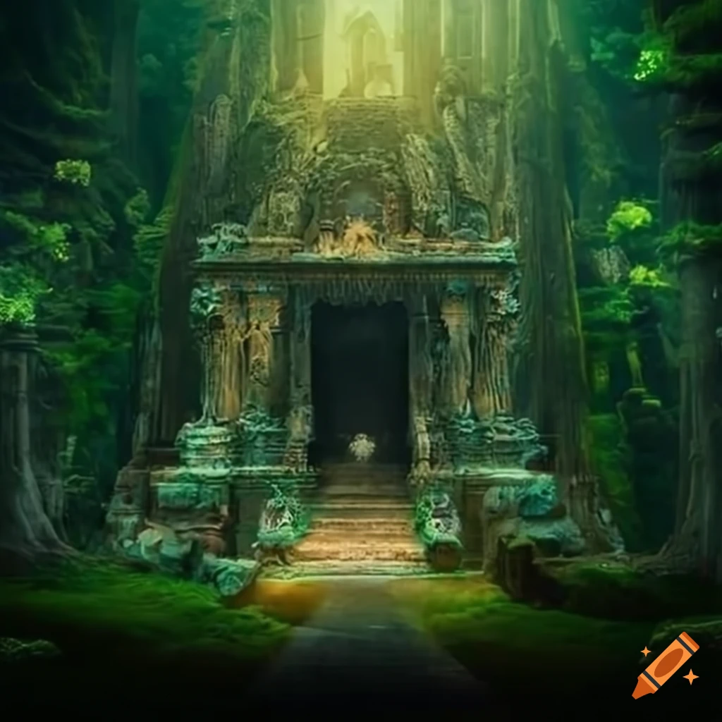 Gigantic ancient temple in the middle of an enchanted forest
