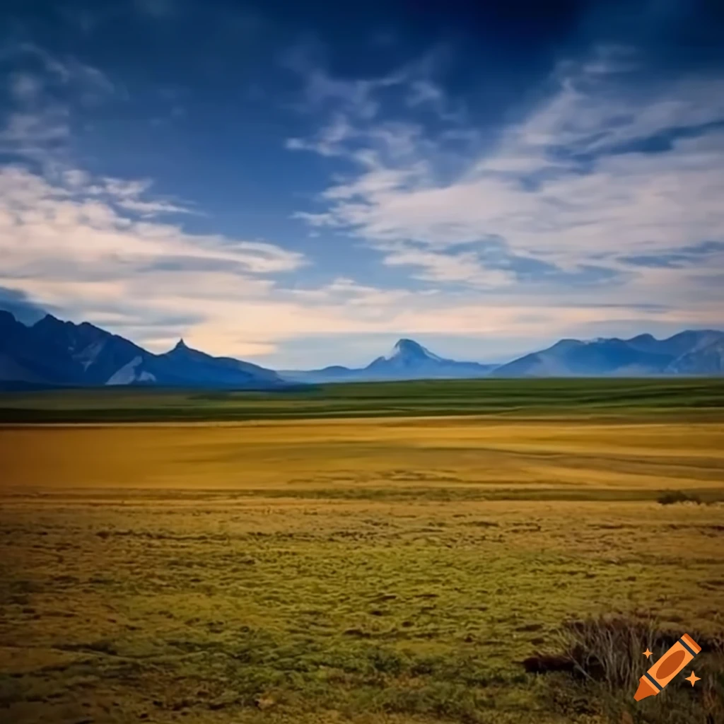 Beautiful western-style field with mountains in the background on Craiyon