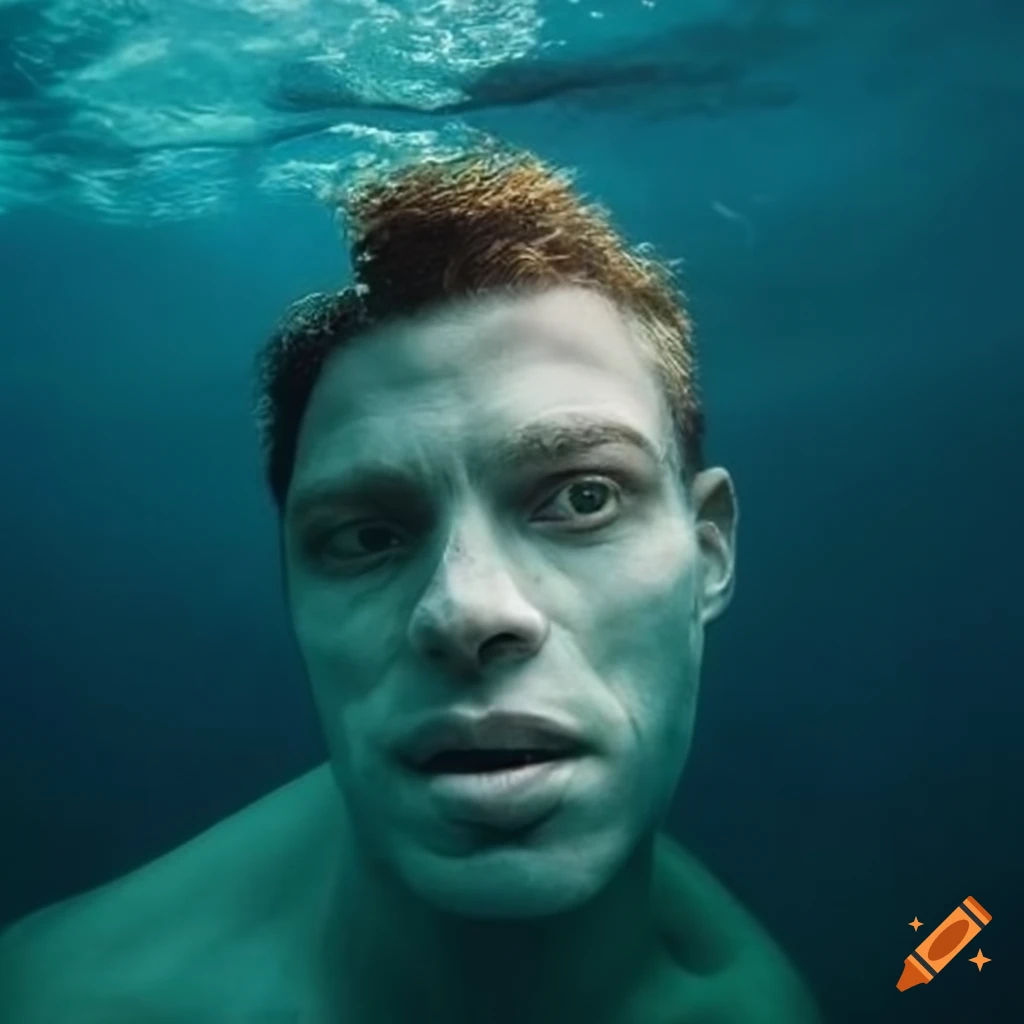 Man's face underwater