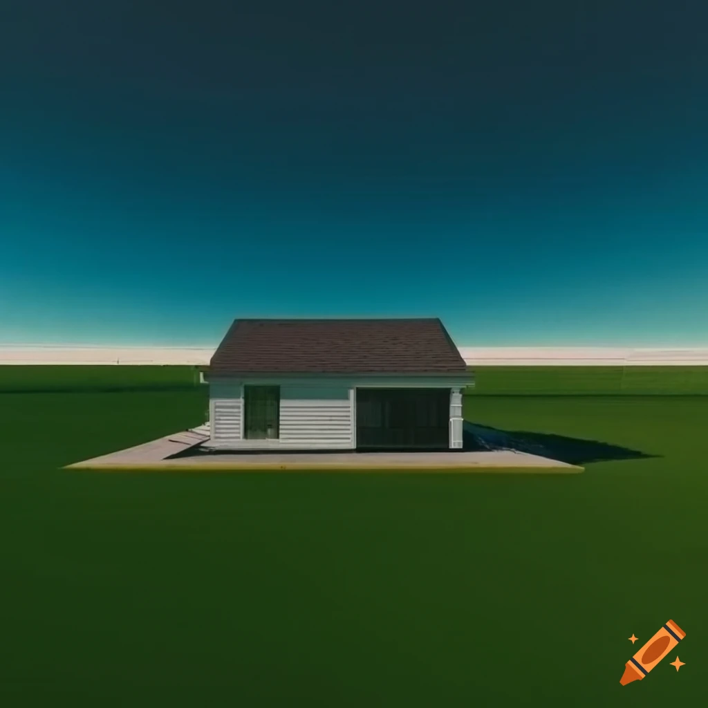 Infinite field with a linear house in a nostalgic 90s style on Craiyon