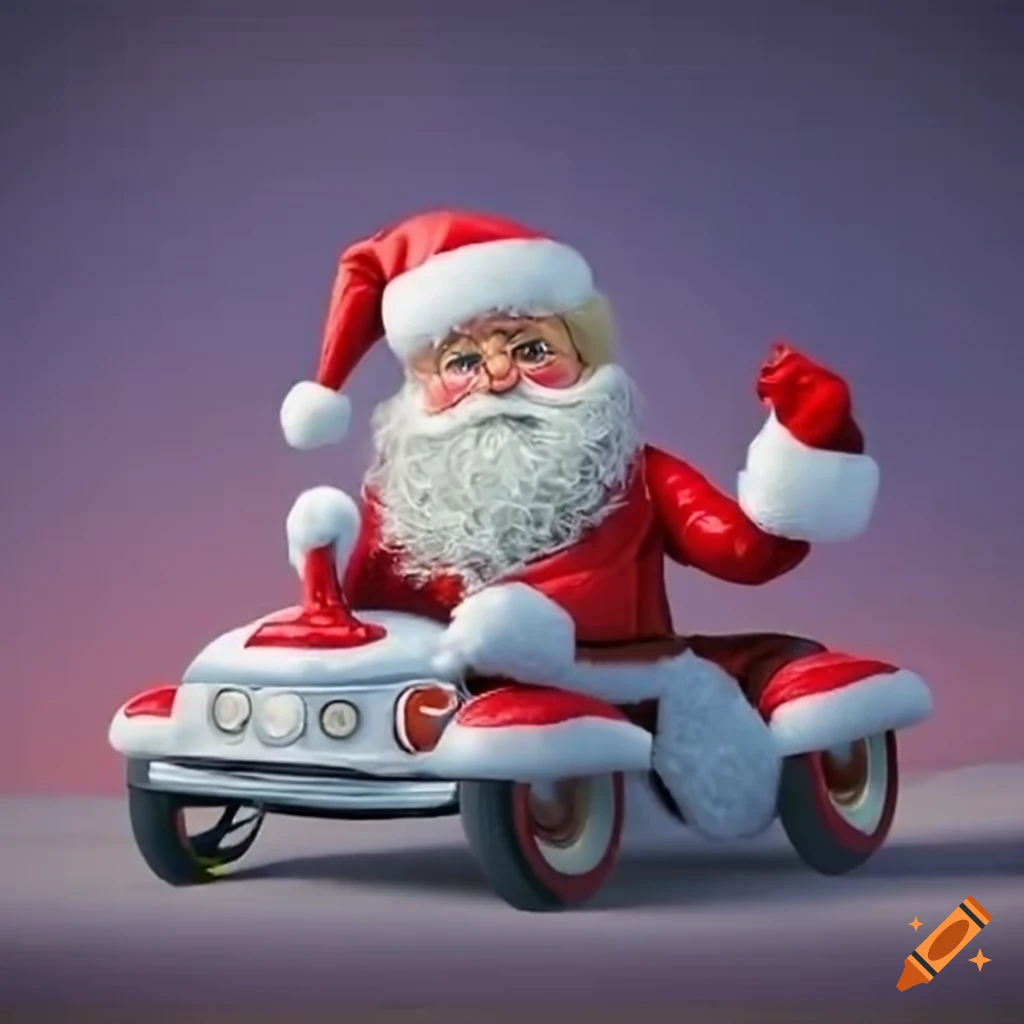 Père noël in a race car
