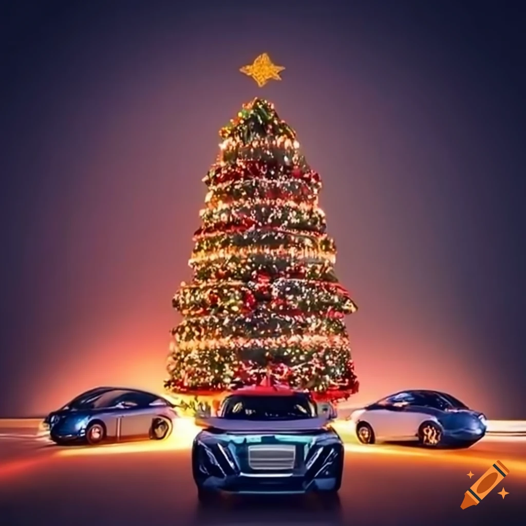 Giant christmas tree decorated with peugeot cars on Craiyon