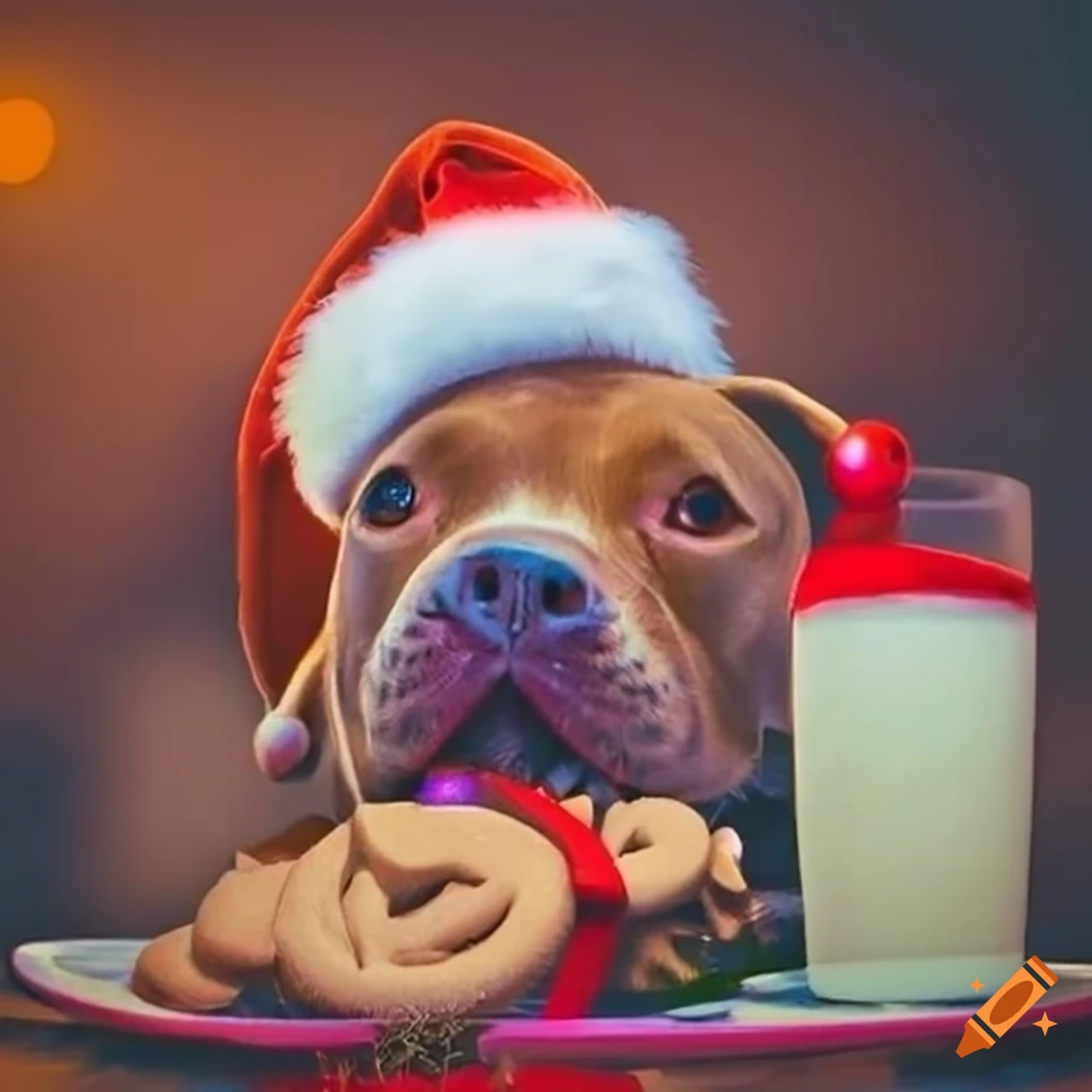 Happy pitbull pup in a santa hat sleeping in a christmas wreath by the ...