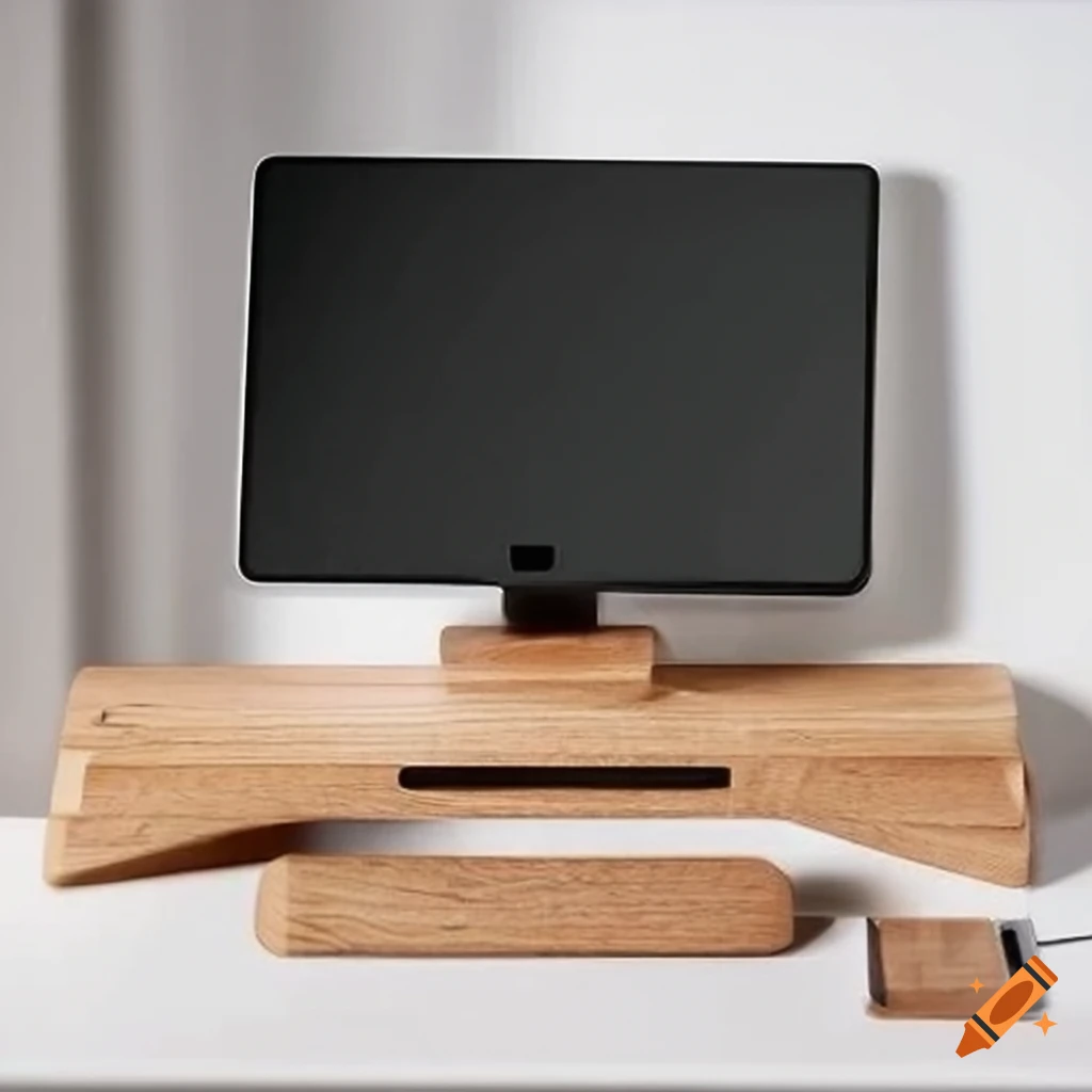 Modern solid wood monitor stand with built-in wireless charging and usb hub