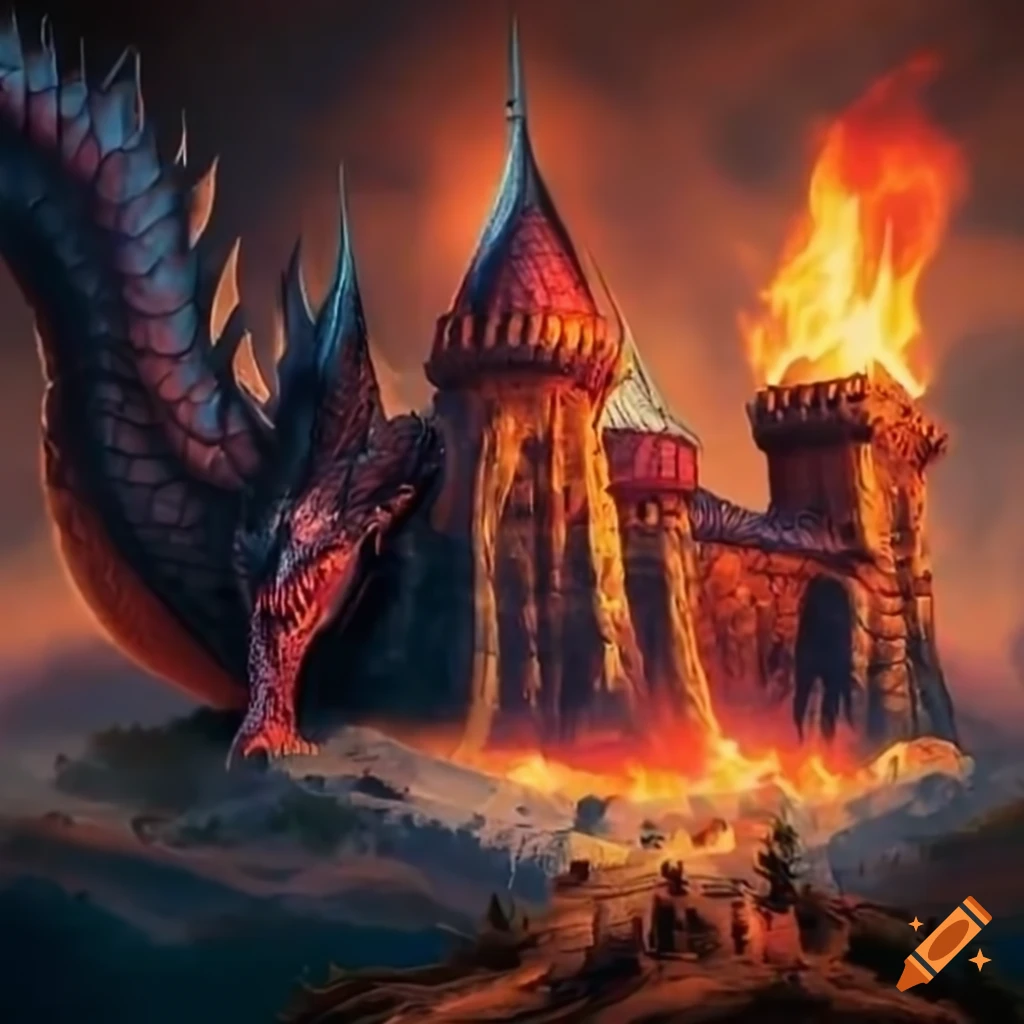 Castle with fire-breathing dragon on Craiyon