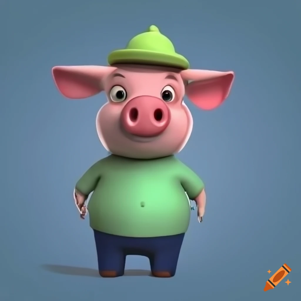 3D cartoon pig with big eyes and smug expression on Craiyon