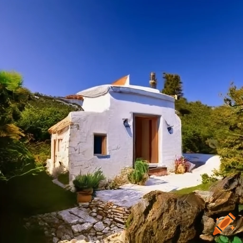Beautiful greek summer house with gravel garden