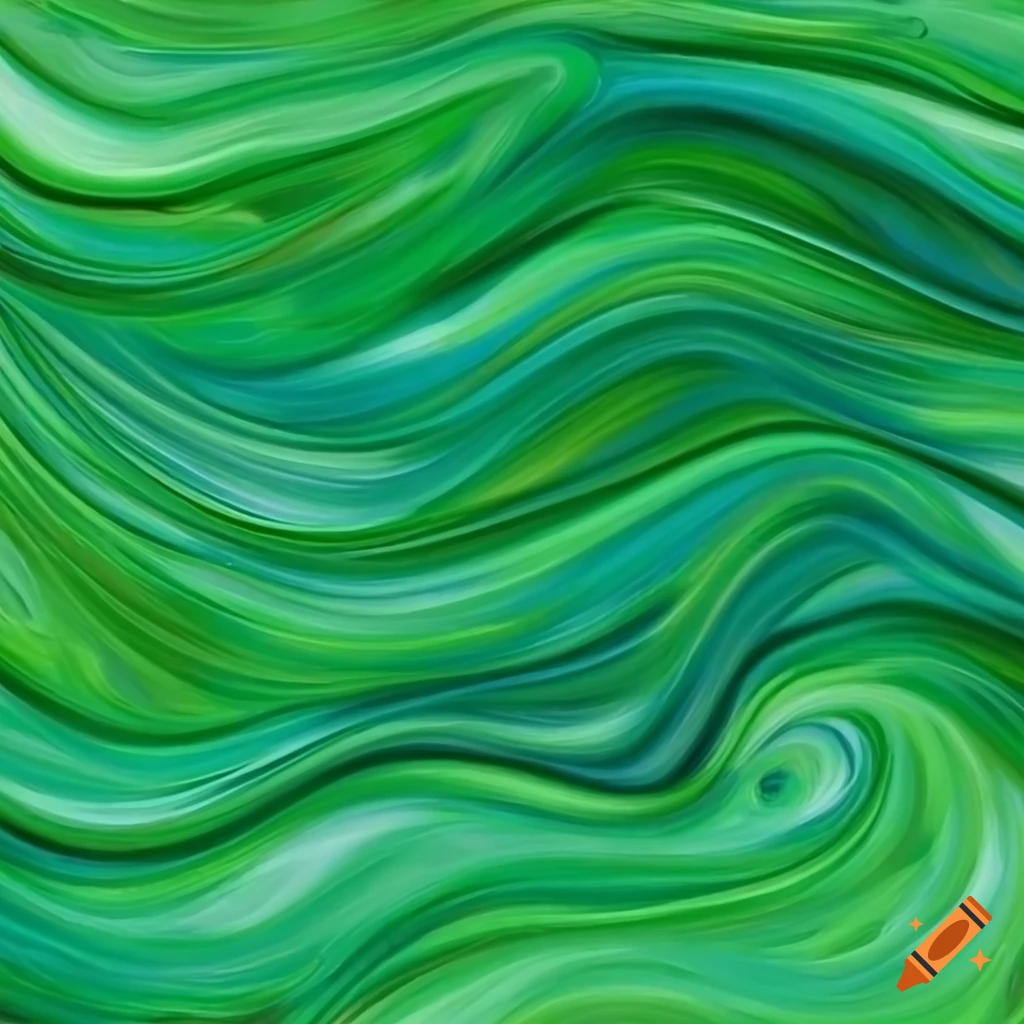 Abstract green flowing painting on a green background