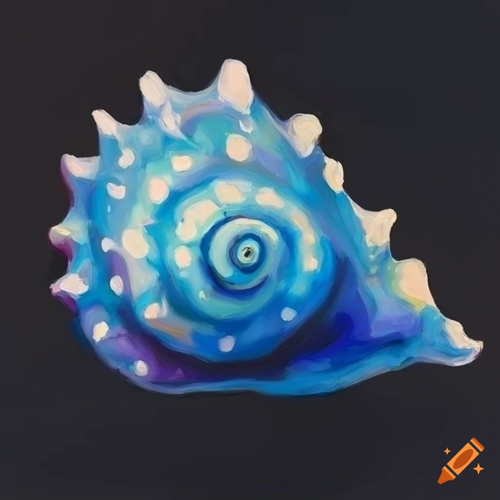 Impressionist painting of a blue conch on black background on Craiyon