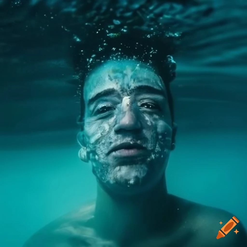 Man's face underwater