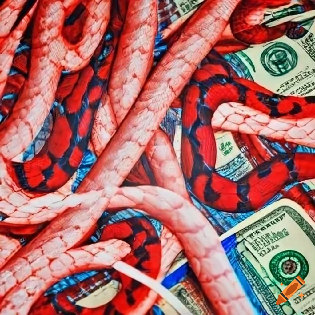 Close up of dollar bills with snake designs