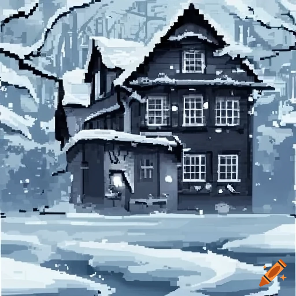 Winter house pixel art on Craiyon
