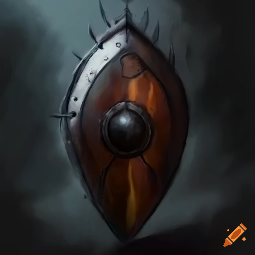 Impressionistic dark blurry medieval spiked shield on Craiyon