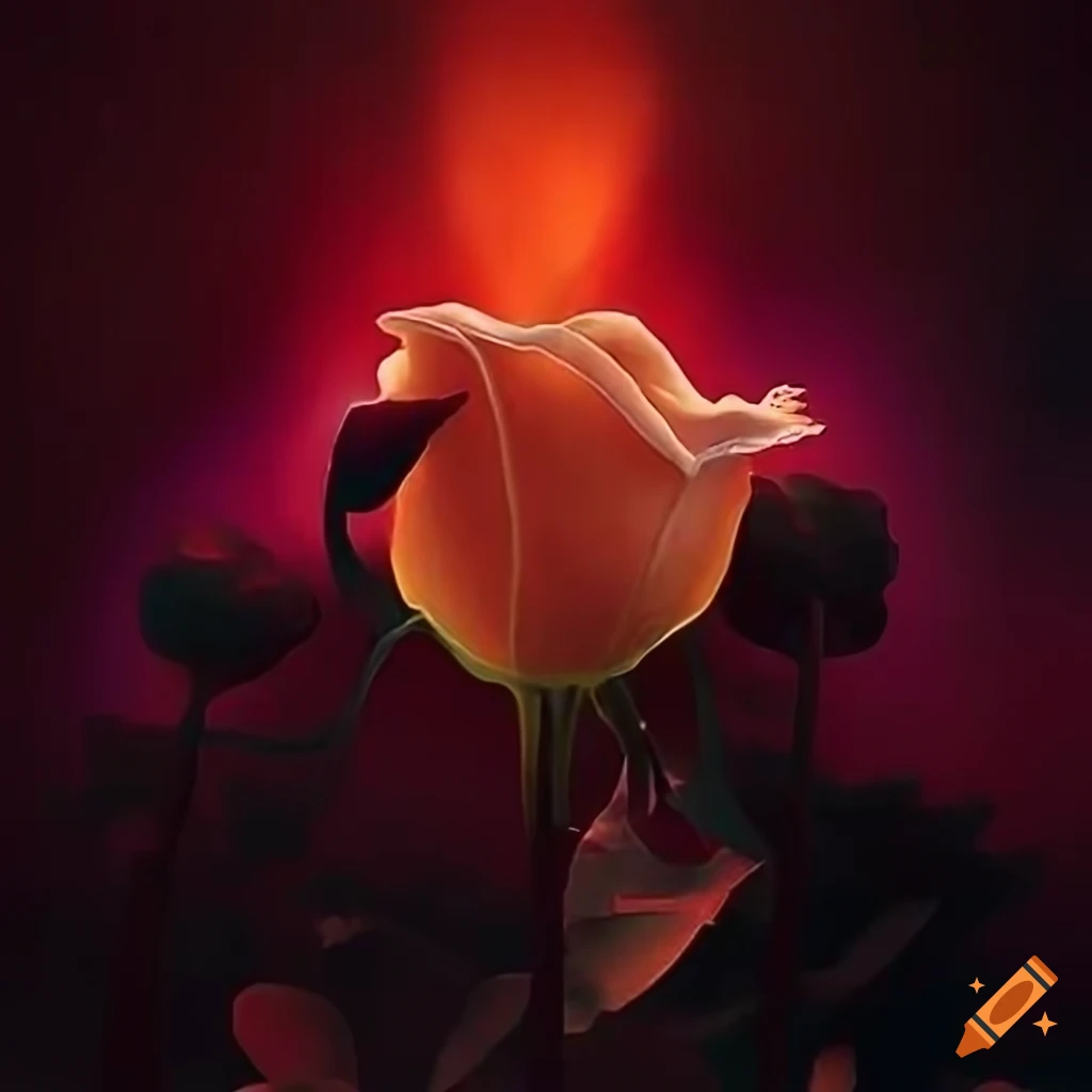 A surreal landscape with a fiery rose on Craiyon