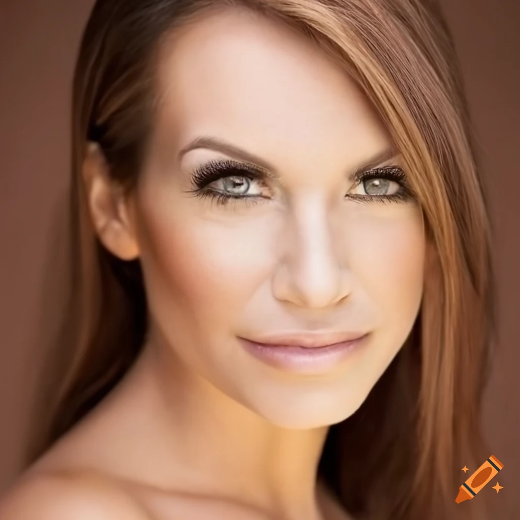 Closeup of Darya Folsom with bright lighting and a subtle grin on Craiyon