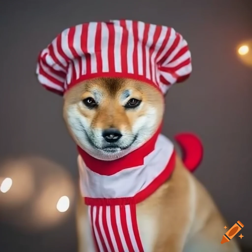 Cute shiba inu wearing a chef outfit and hat