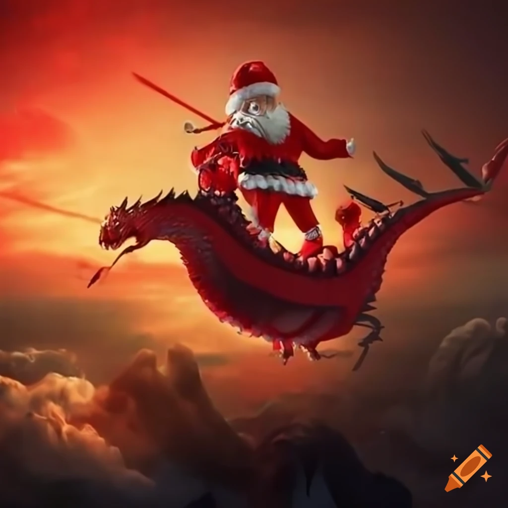 Santa flying on a dragon on Craiyon