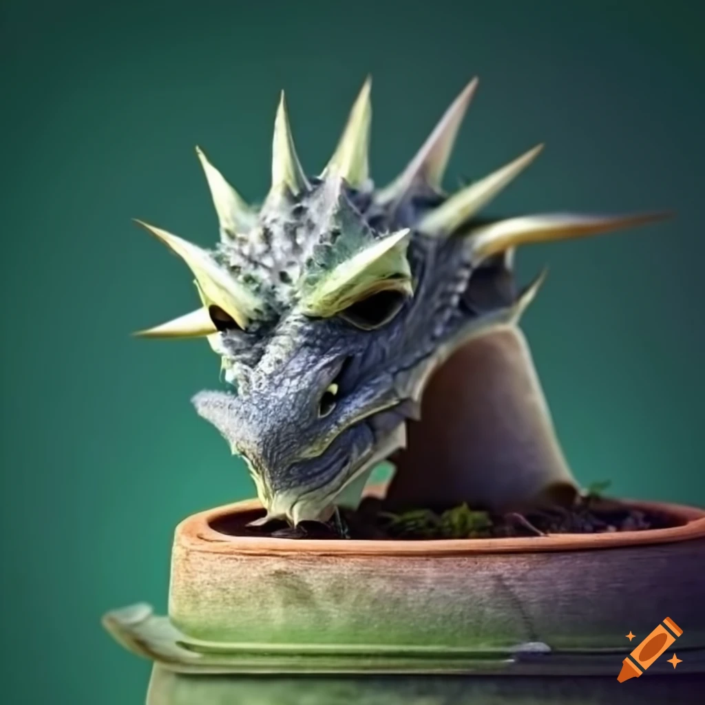 Small potted thorn plant shaped like a dragon head on Craiyon