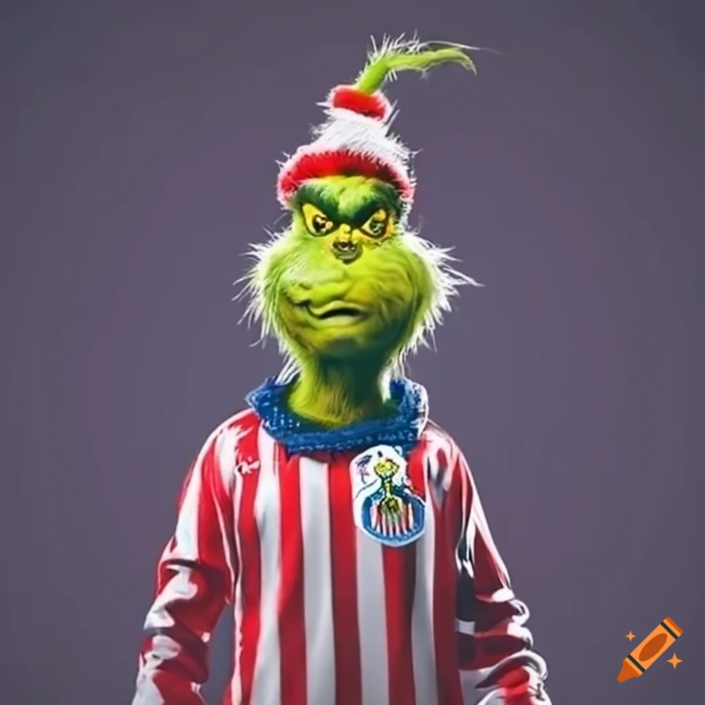 The Grinch wearing a Chivas Mexican soccer team sweatshirt on Craiyon