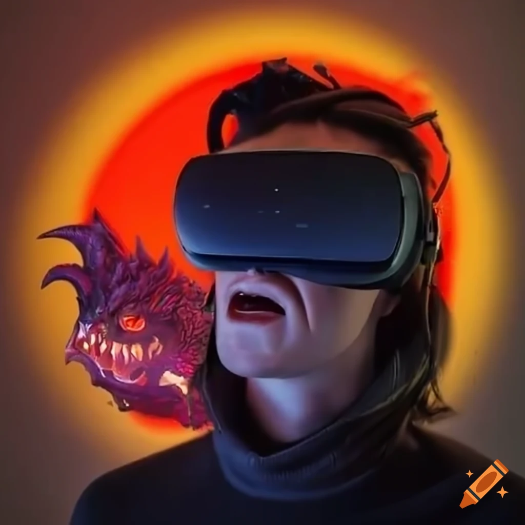 Digital art of a dragon with vr headset