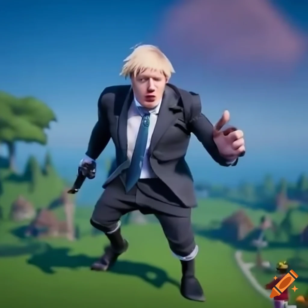 Satirical artwork of boris johnson playing fortnite