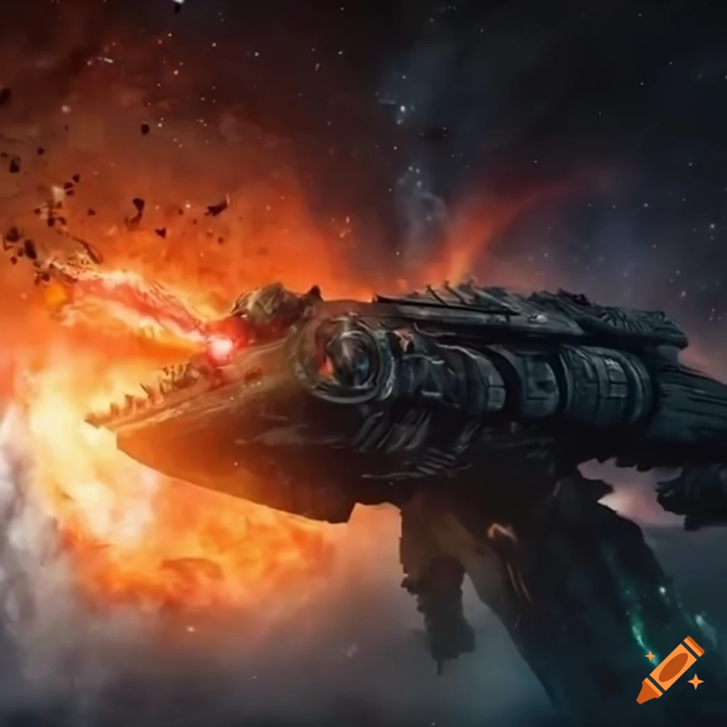 Sci-fi fighter ship battling an otherworldly laser-wielding creature ...