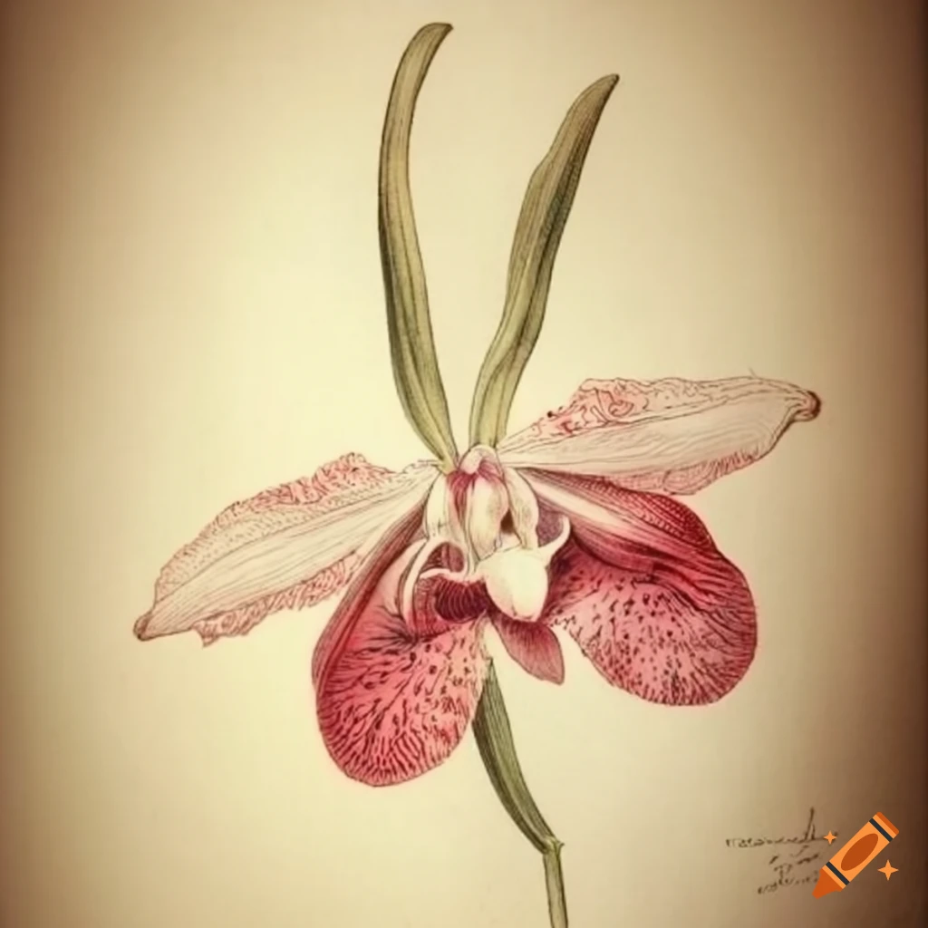 Botanical illustration of orchid from the 1800's on Craiyon